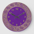 Art Deco Gold Purple Greek Key Border DIY BG Large Clock | Zazzle