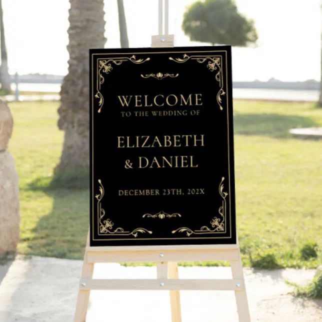 Art Deco Gold Retro Black Welcome Sign | Zazzle