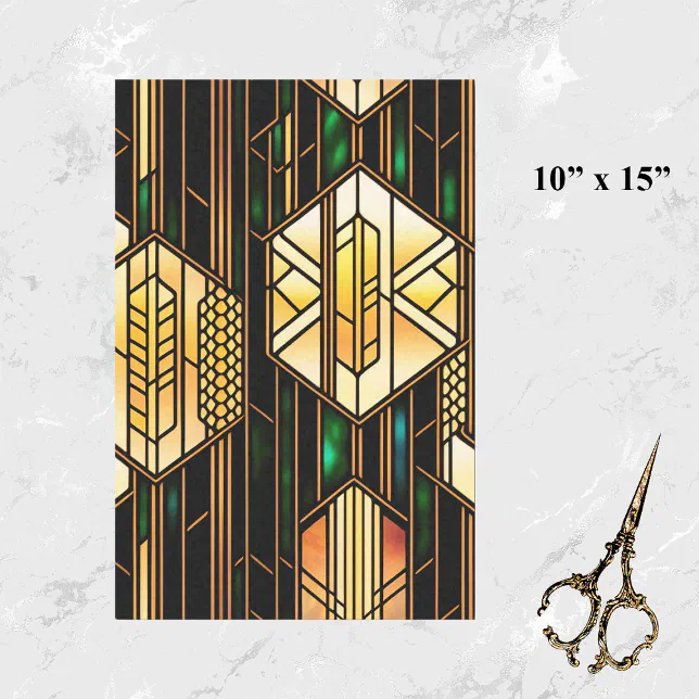 Art Deco Gold Stained Glass Artwork Small Tissue Paper | Zazzle