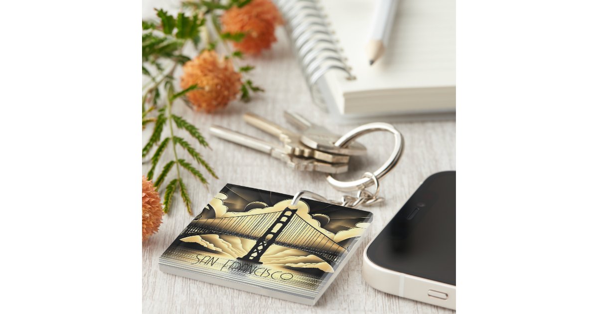Art Deco Golden Gate Bridge Keychain | Zazzle