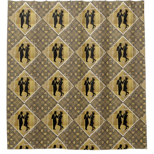 Art Deco Great Gatsby Black Gold Flapper Couple Shower Curtain | Zazzle