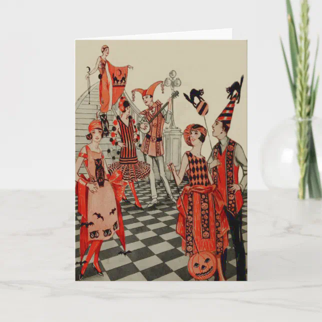 Art Deco Halloween Party Black Cat Owl Bat Card | Zazzle