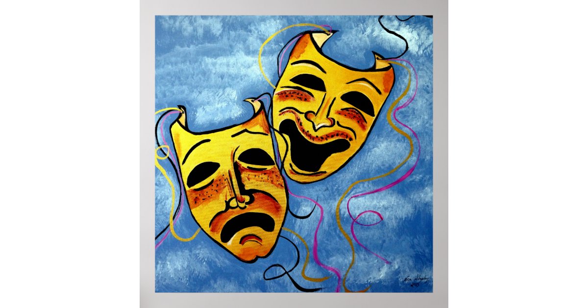 ART DECO HAPPY AND SAD POSTER | Zazzle
