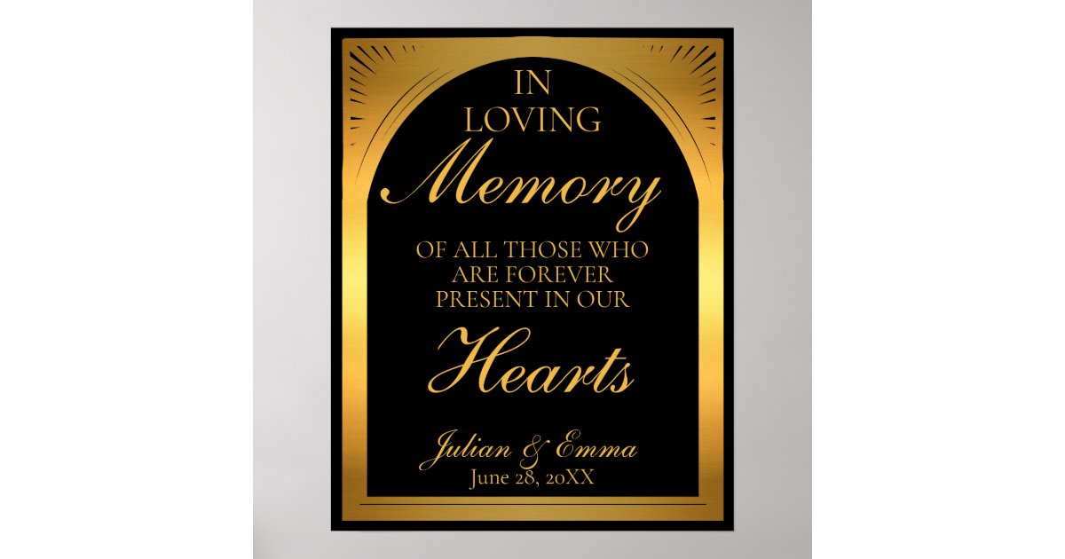 Art Deco In loving Memory black and gold Poster | Zazzle