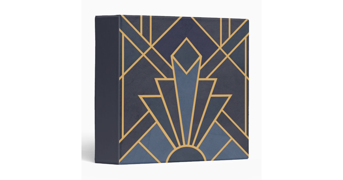 Art Deco inspiration in blue and gold 3 Ring Binder | Zazzle