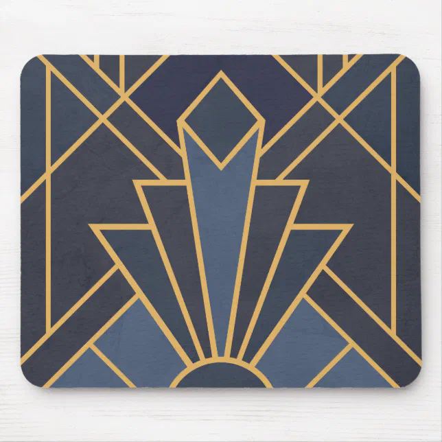 Art Deco inspiration in blue and gold Mouse Pad | Zazzle