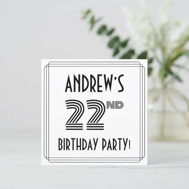 Art Deco Inspired 22nd Birthday Party, Custom Name Invitation | Zazzle