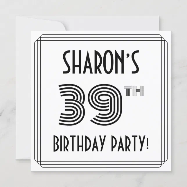 Art Deco Inspired 39th Birthday Party, Custom Name Invitation | Zazzle