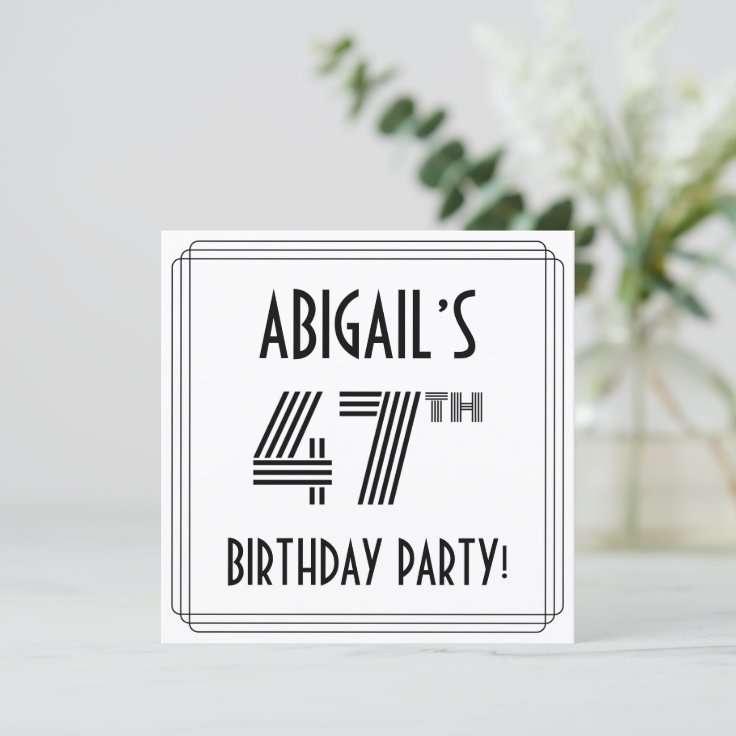 Art Deco Inspired 47th Birthday Party, Custom Name Invitation | Zazzle