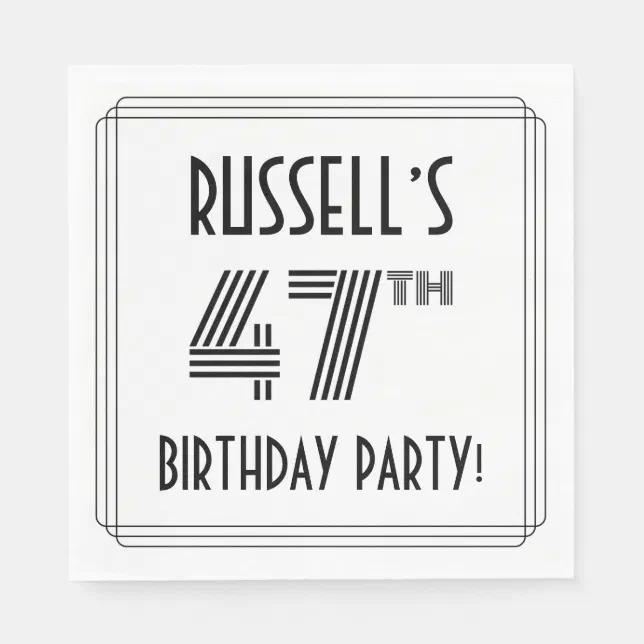Art Deco Inspired 47th Birthday Party, Custom Name Napkins | Zazzle