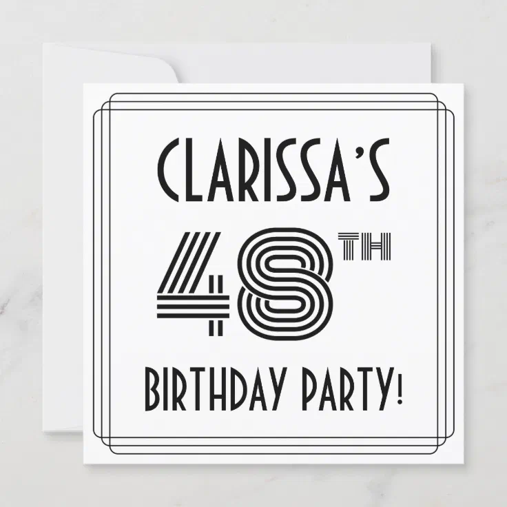 Art Deco Inspired 48th Birthday Party, Custom Name Invitation | Zazzle