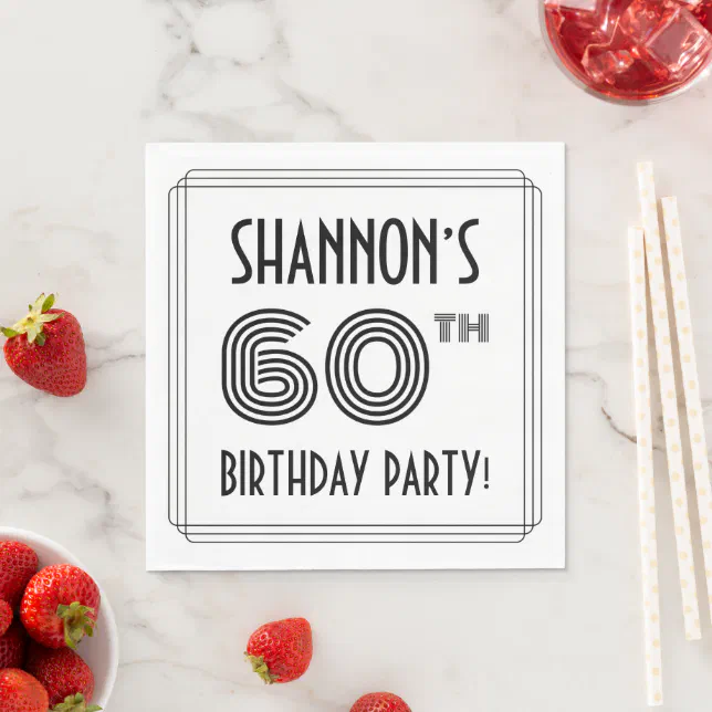 Art Deco Inspired 60th Birthday Party, Custom Name Napkins | Zazzle