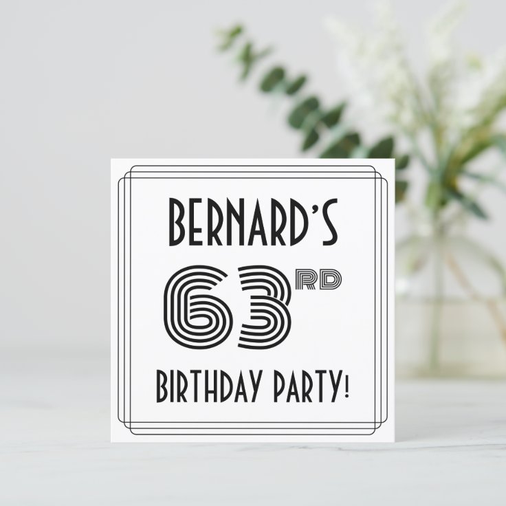 Art Deco Inspired 63rd Birthday Party, Custom Name Invitation | Zazzle