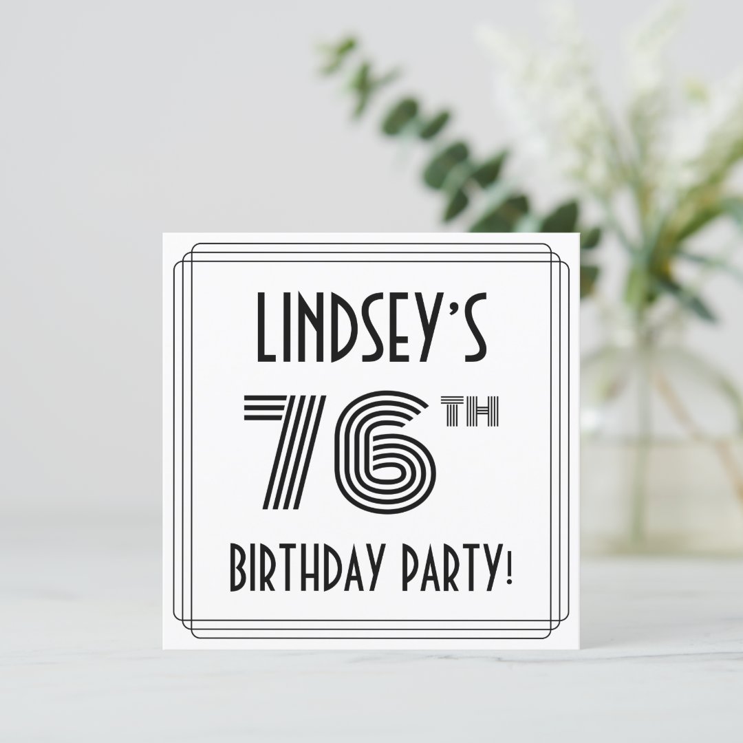 Art Deco Inspired 76th Birthday Party, Custom Name Invitation | Zazzle