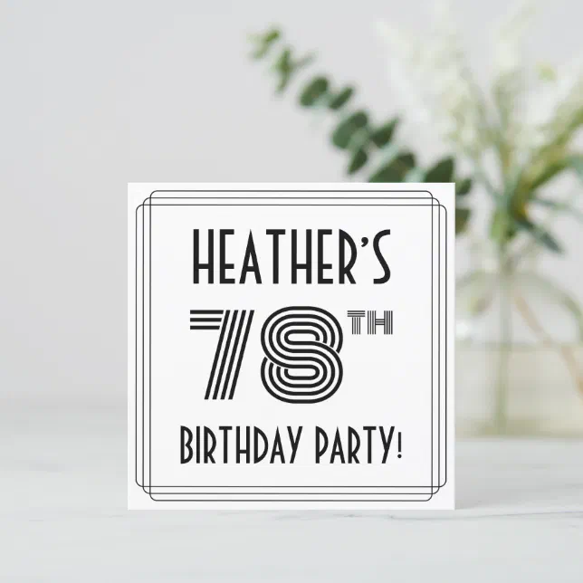 Art Deco Inspired 78th Birthday Party, Custom Name Invitation | Zazzle