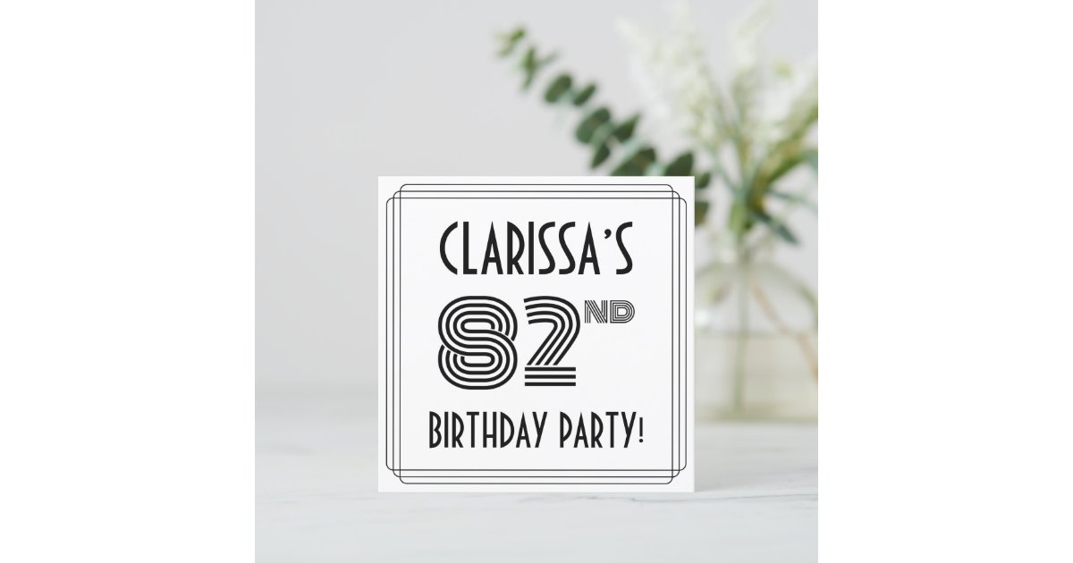 Art Deco Inspired 82nd Birthday Party, Custom Name Invitation | Zazzle