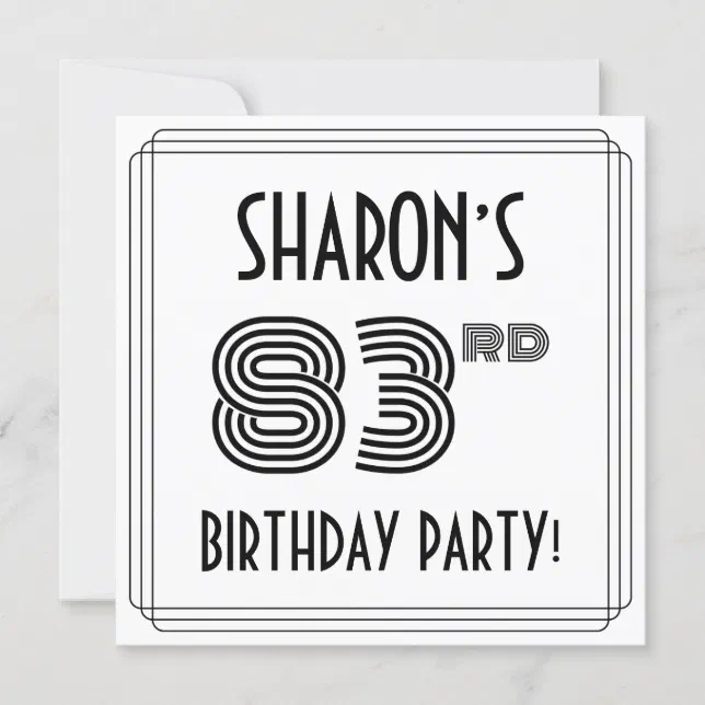 Art Deco Inspired 83rd Birthday Party, Custom Name Invitation | Zazzle