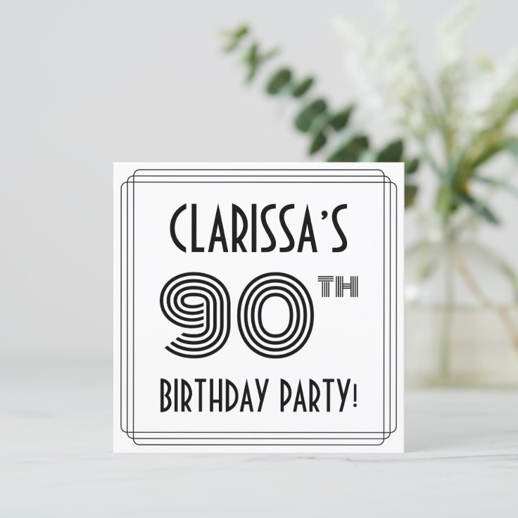 Art Deco Inspired 90th Birthday Party, Custom Name Invitation | Zazzle