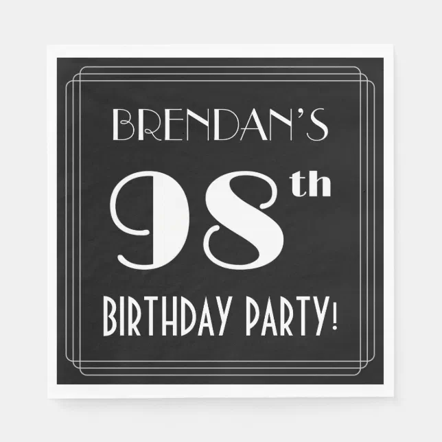 Art Deco Look 98th Birthday Party With Custom Name Napkins | Zazzle