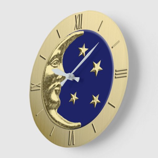 Art Deco Moon and Stars - Navy Blue and Gold Large Clock | Zazzle