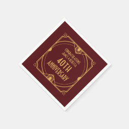 Art Deco Name 40th Wedding Anniversary Ruby Red Napkins | Zazzle