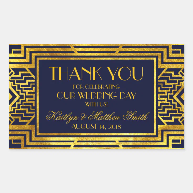 Art Deco Navy Gold Geometric Modern Rectangular Sticker | Zazzle