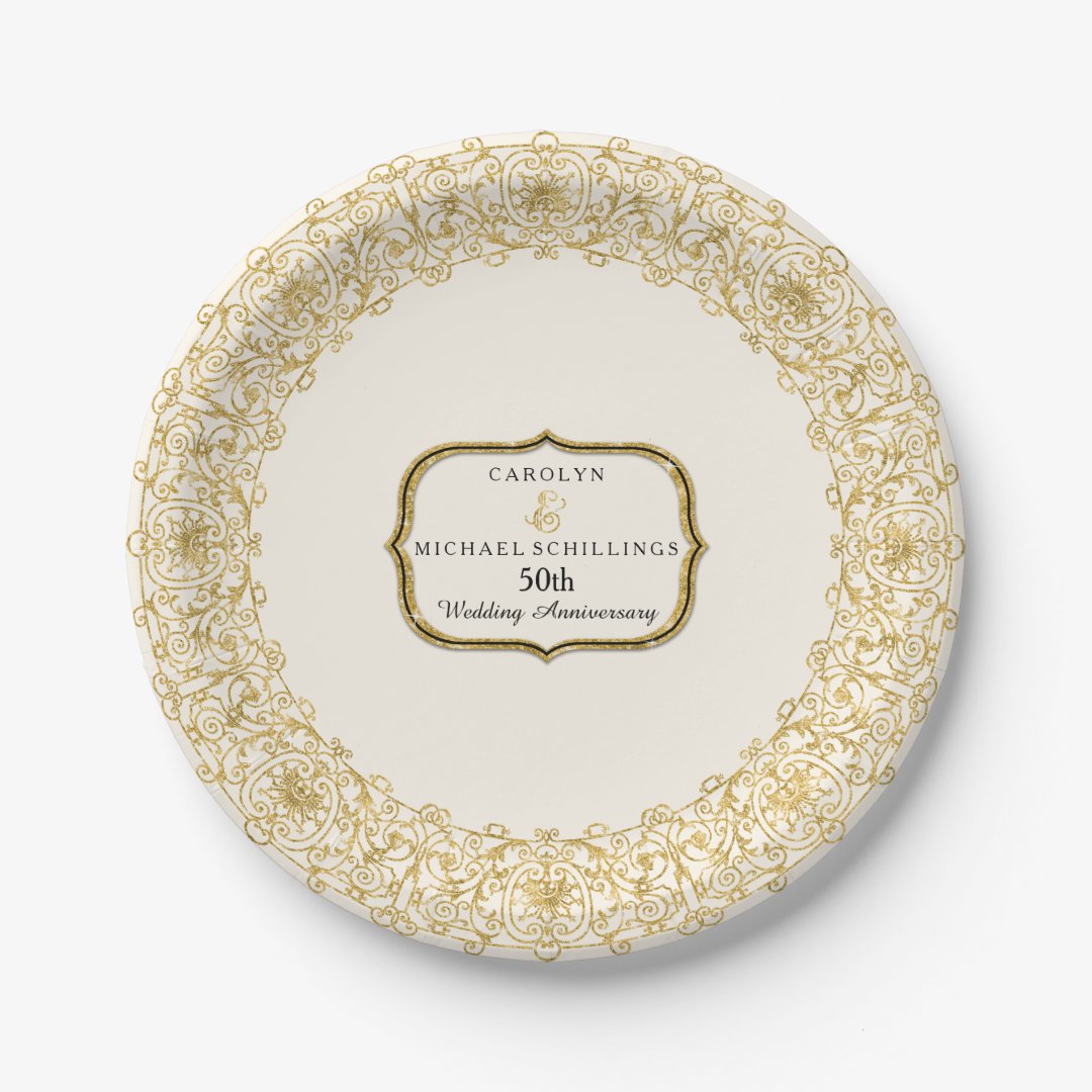 Art Deco Nouveau 50th Wedding Anniversary Party Paper Plates | Zazzle
