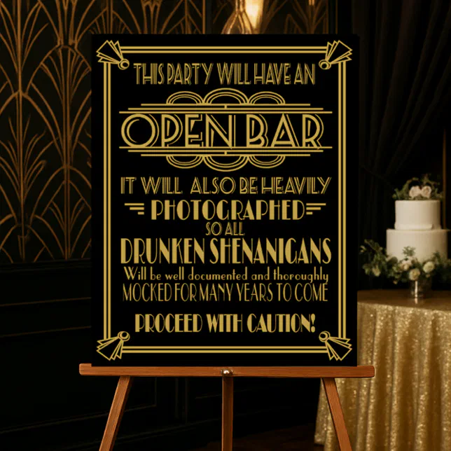 ART Deco Open bar sign for 1920's Gatsby Party | Zazzle