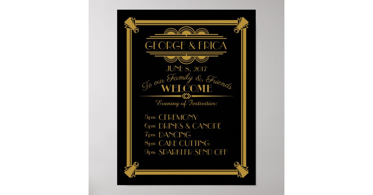 Art Deco party day event planner, order of service Poster | Zazzle