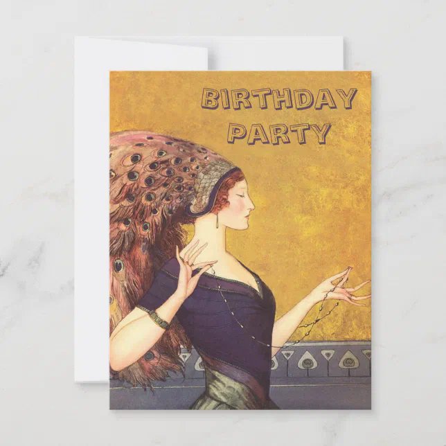 Art Deco Peacock Flapper Birthday Party Invitation | Zazzle