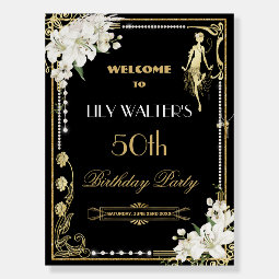 Art Deco Pearls Floral Gatsby Roaring 20s Welcome Foam Board | Zazzle
