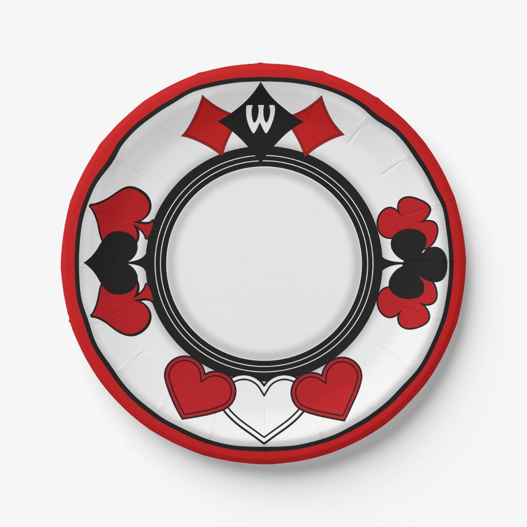 Art Deco Playing Card Suits - Monogrammed Paper Plates | Zazzle