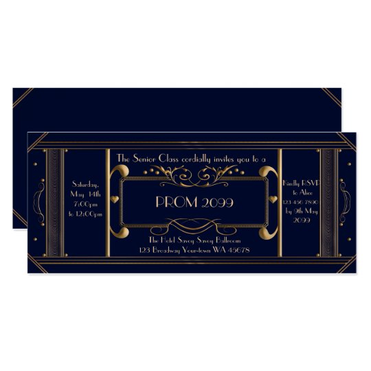 art deco prom ticket,junior prom,senior prom,navy invitation | Zazzle.com
