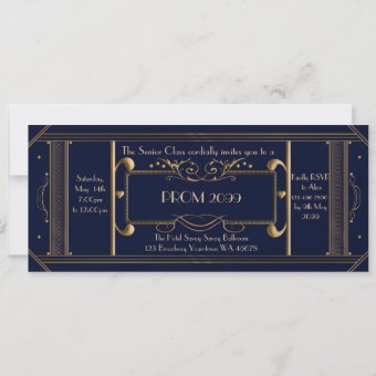 art deco prom ticket,junior prom,senior prom,navy invitation | Zazzle
