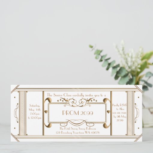 art deco prom ticket,junior prom,senior prom,white invitation | Zazzle