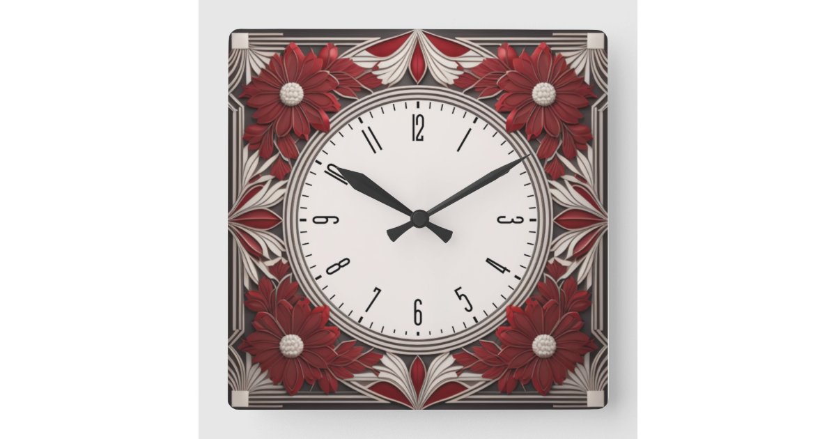 Art Deco red Square Wall Clock | Zazzle