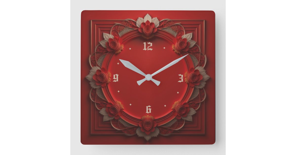 Art Deco Red Square Wall Clock | Zazzle