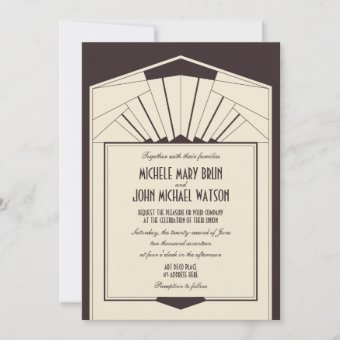 Art Deco Retro Frame Brown Wedding Invitation | Zazzle