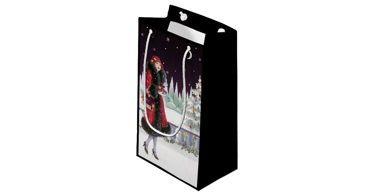 Art deco retro vintage Christmas Lady Small Gift Bag | Zazzle
