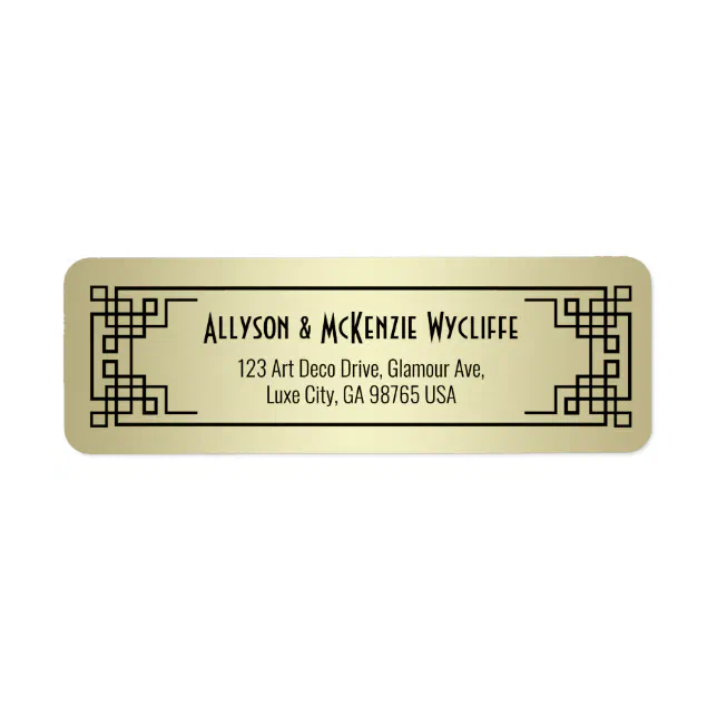 Art Deco Return Address Champagne Gold Gatsby Glam Label | Zazzle