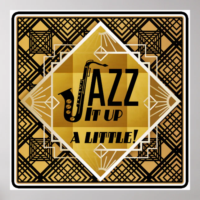 Art deco saxophone jazz black gold music poster | Zazzle