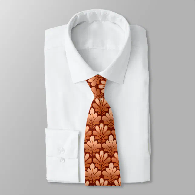 Art Deco Shell Pattern, Copper and Rust Brown Tie | Zazzle