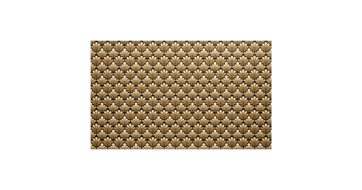 Art Deco Shell Pattern, Gold and Black Fabric | Zazzle
