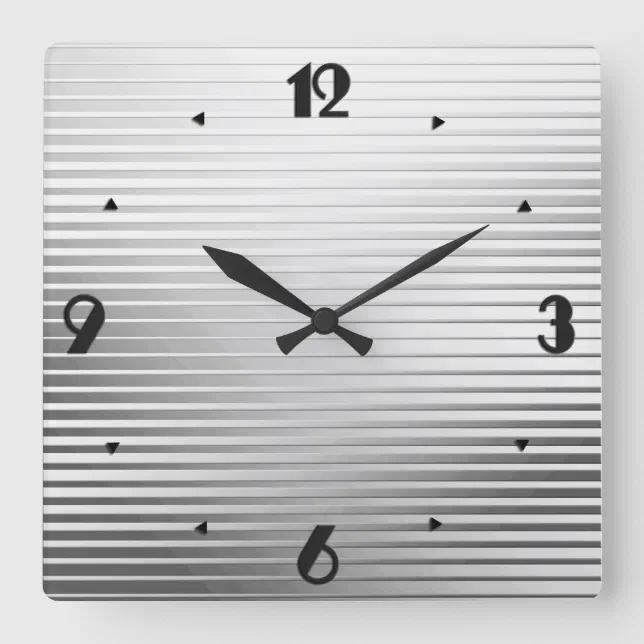 Art Deco Silver Satin Stripes Square Wall Clock | Zazzle