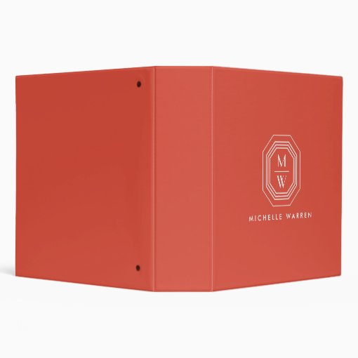 Art Deco Stacked Monogram Logo on Coral Binder | Zazzle