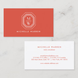Art Deco Stacked Monogram Logo on Coral Business Card | Zazzle