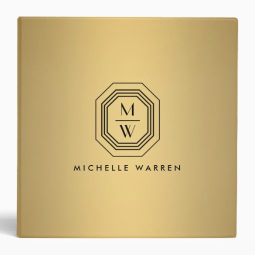 Art Deco Stacked Monogram Logo on Faux Gold Binder | Zazzle