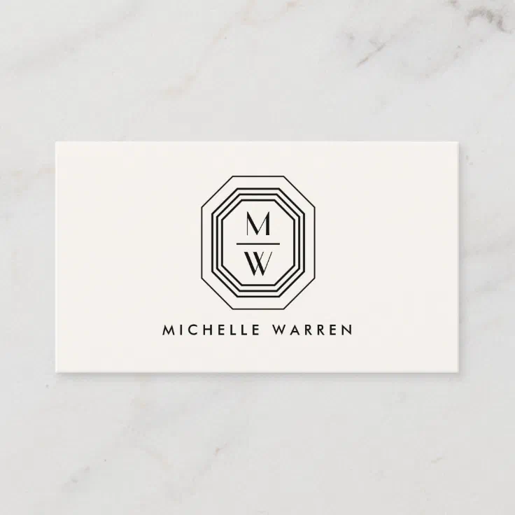 Art Deco Stacked Monogram Logo on Ivory Business Card | Zazzle