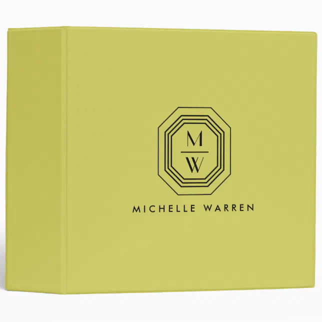 Art Deco Stacked Monogram Logo on Yellow Green Binder | Zazzle
