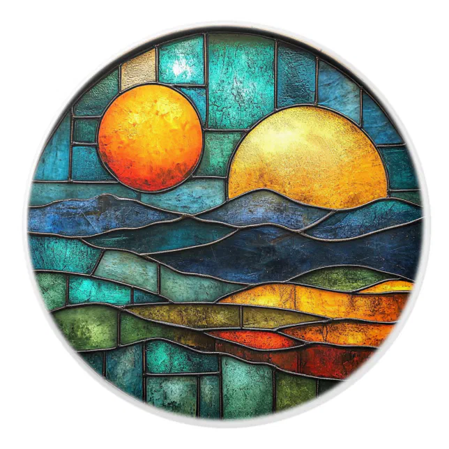 Art Deco Stained Glass Sun Moon Water Ceramic Knob | Zazzle